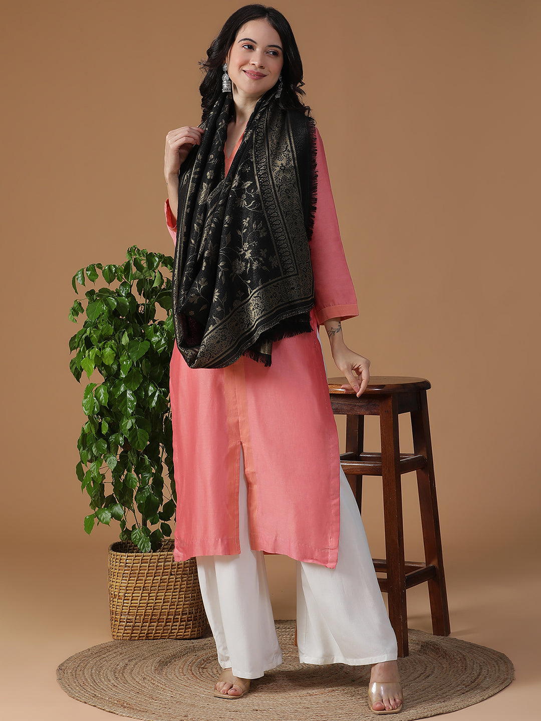 Buy Courtly Charms-Mughal & Persian Brocade Woolen Jacquard Stole ...