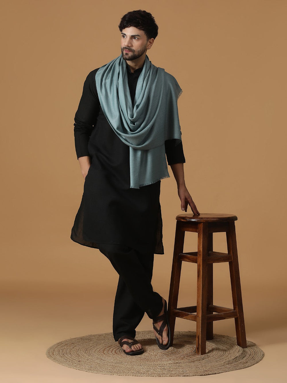 Buy Prestige Sky Blue Wool Solid Woven Stole Online | Shingora