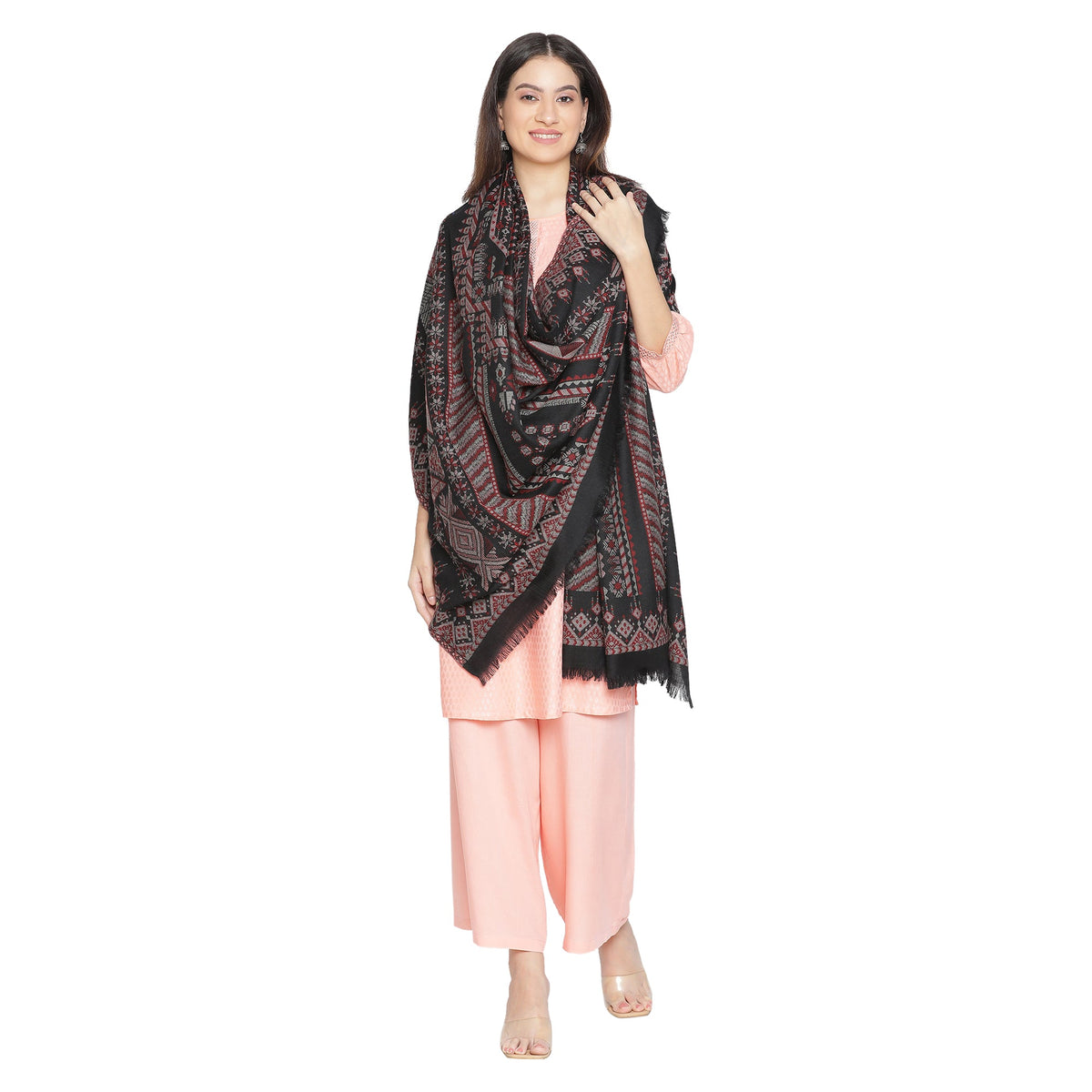 Buy Stunning Mahi Design Woven Design Wool Shawl Online | Shingora