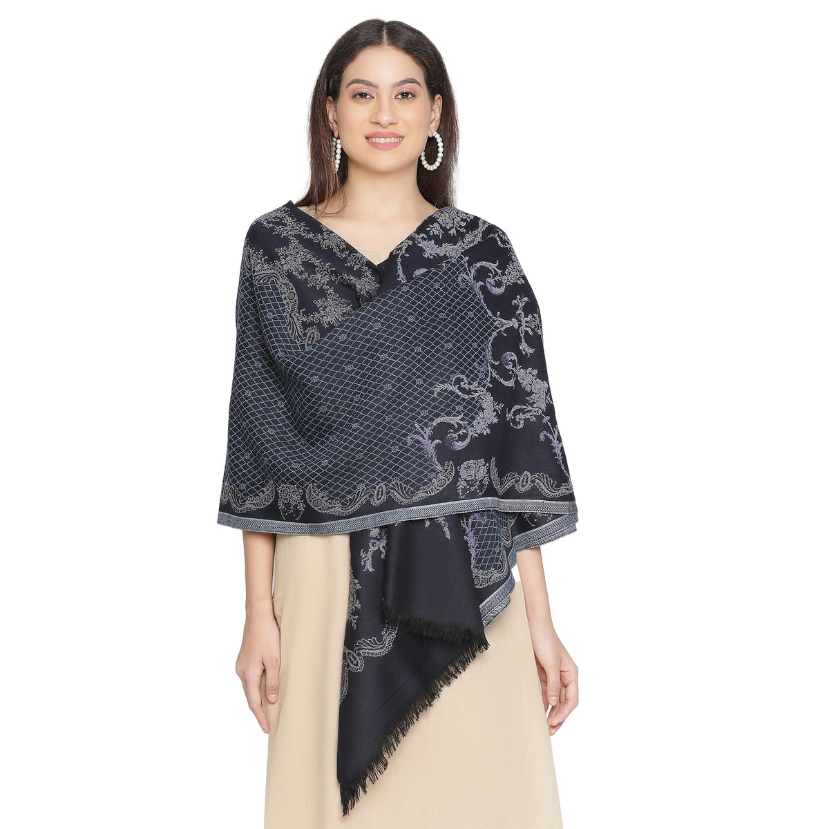 Buy Penelope Woven Design Woolen Shawl Online | Shingora