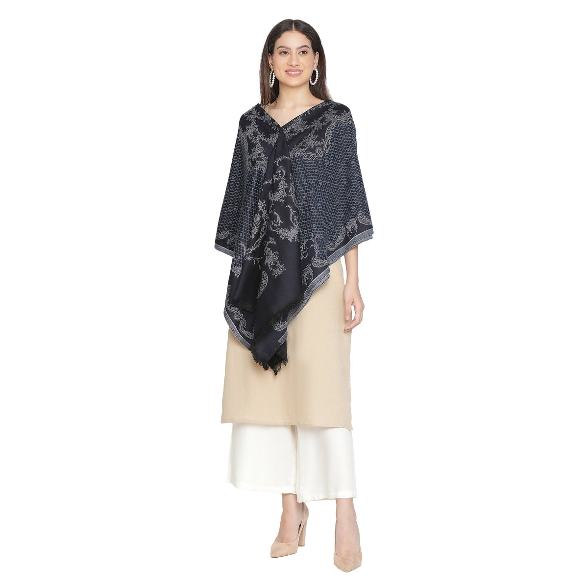 Buy Penelope Woven Design Woolen Shawl Online | Shingora